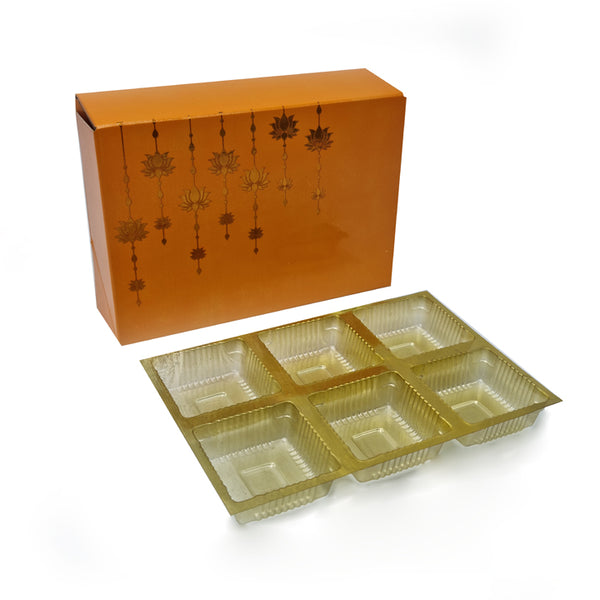 6 Cavity Premade Chocolate Box With Golden Embossed Lotus Hanging Desi ...